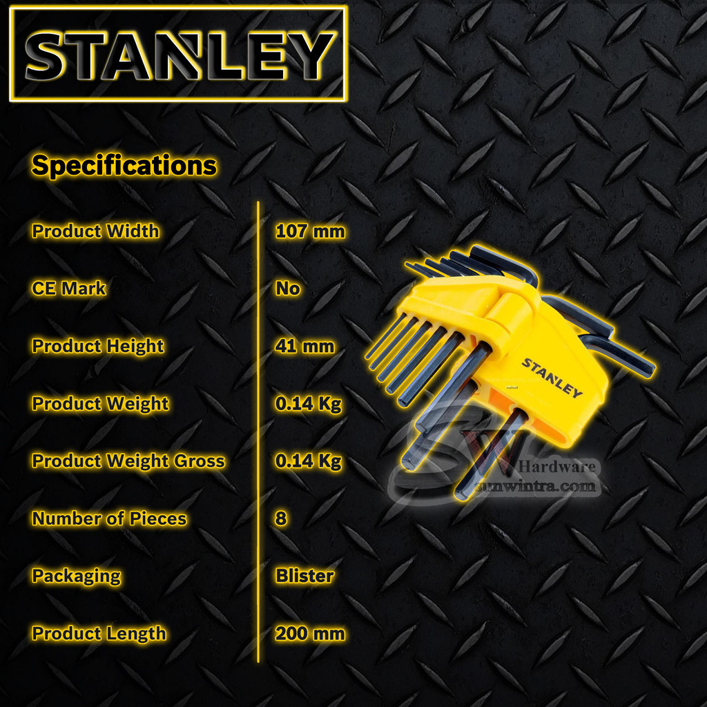 STANLEY Hex Key Set Metric 1.0 - 6 mm Set of 8 pc. Short Arm Hex Key ...
