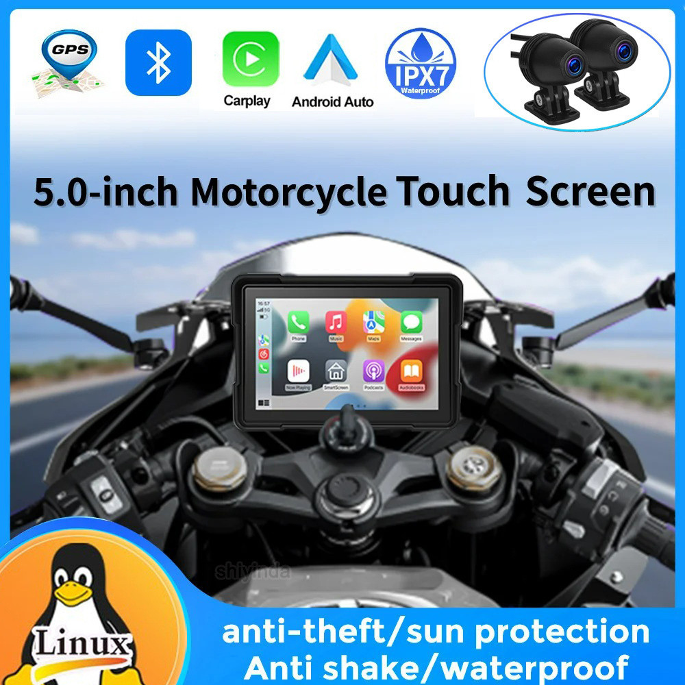 5 inch Portable Motorcycle Car Play Screen GPS Display IPX7 Waterproof ...