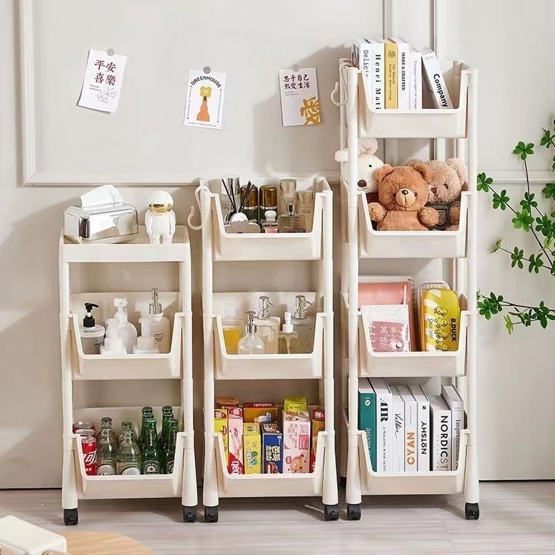 Mobile Bookshelf and Storage Shelf Floor Multi-Layer Wheeled Living ...