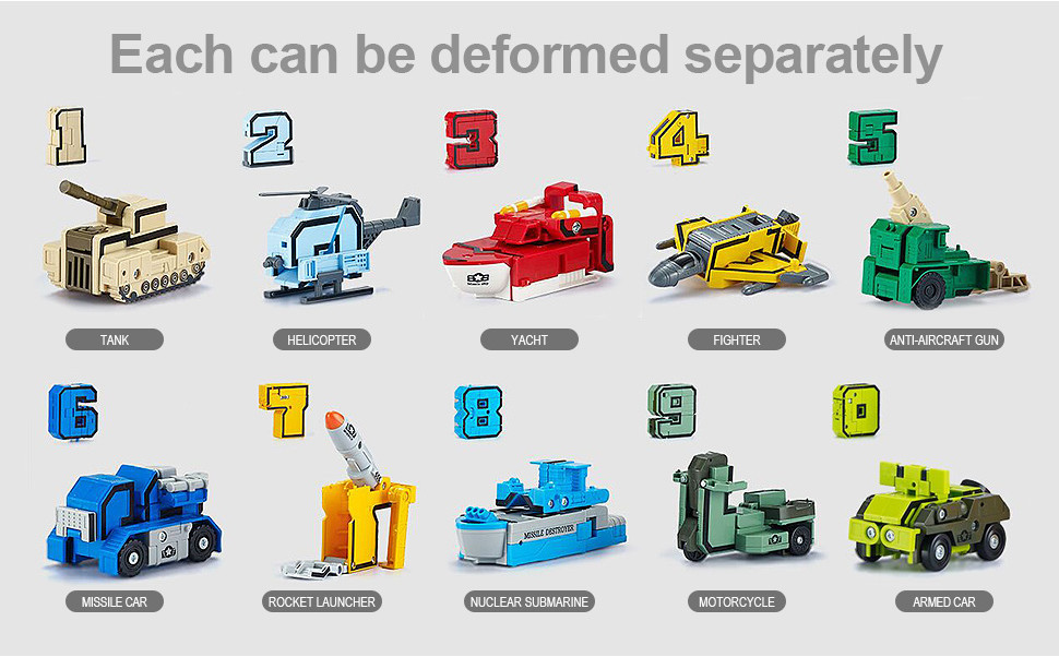 Number Transforming Robot [0-9] 10 PcsTransformer Kids Toy Educational ...