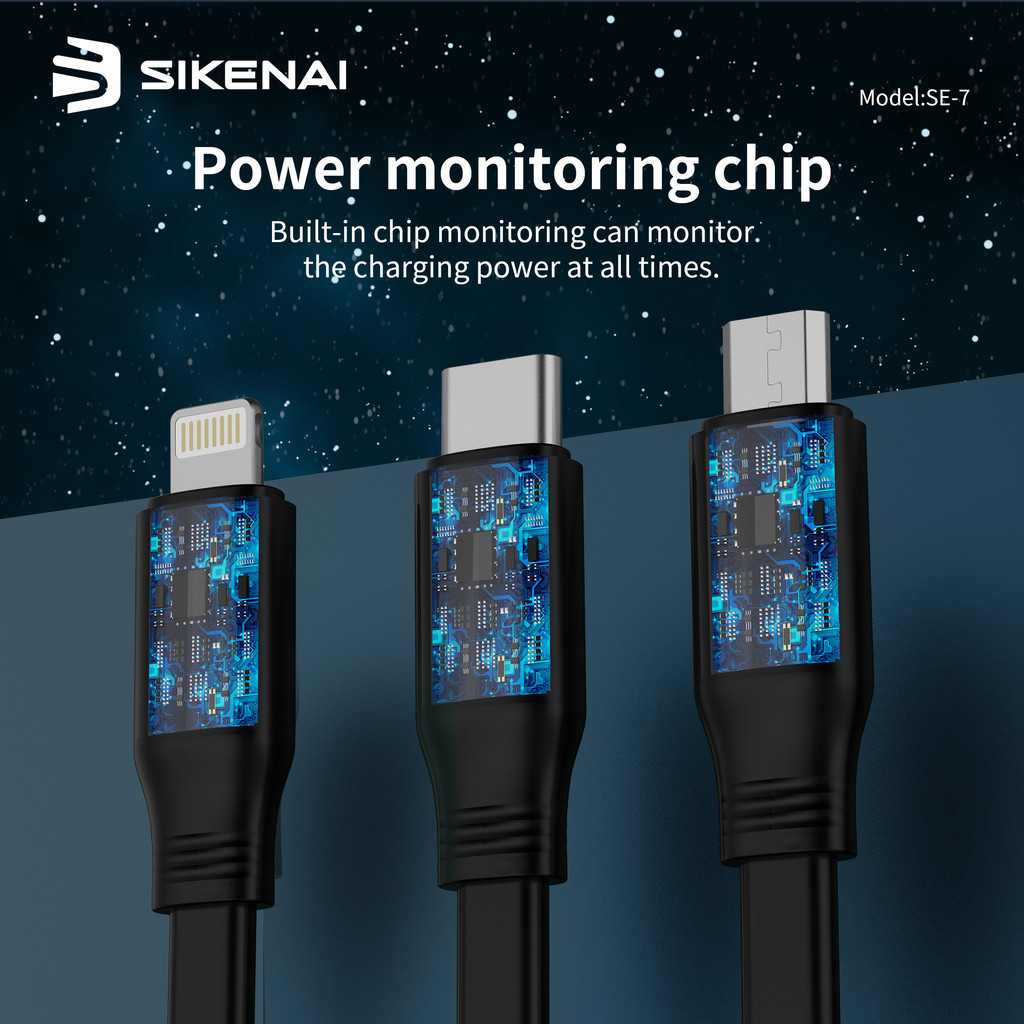 SIKENAI SE-07 3A High Current Metal 3-in-1 Flat Retractable Storage ...