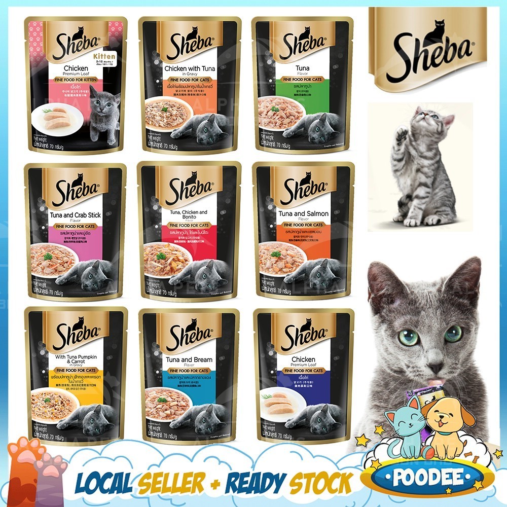 POODEE 70g SHEBA Cat Wet Food Pouch Snack Kitten Adult Chicken Tuna Salmon Protein Vitamin Cat ...