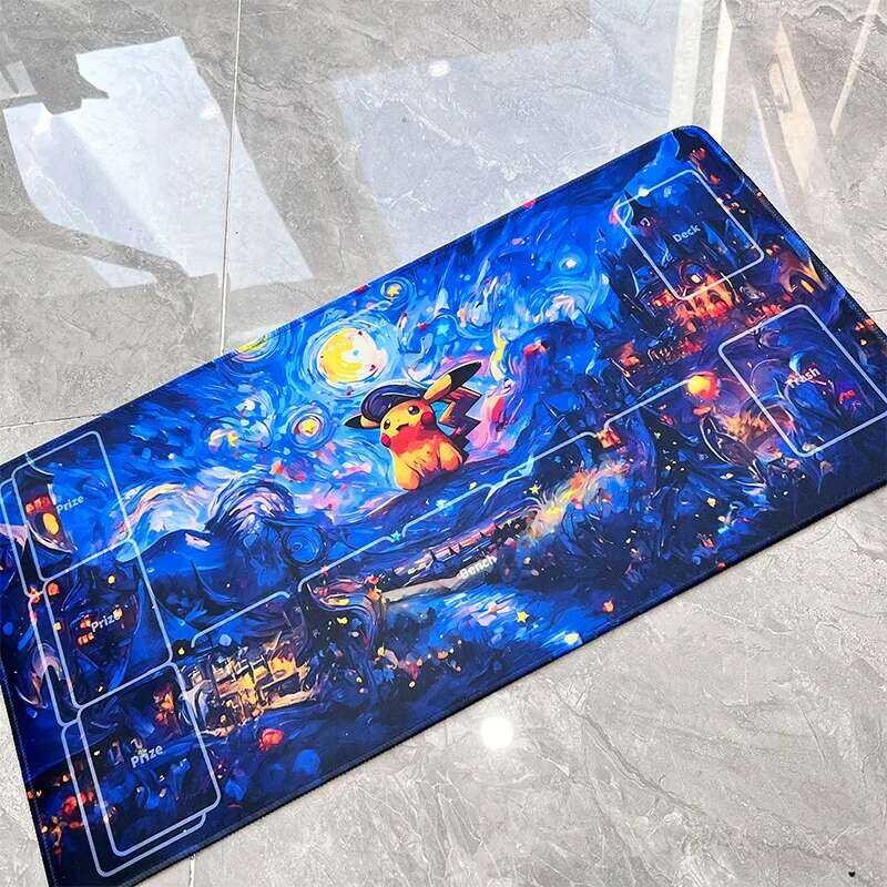 Anime Pokemon PTCG Cards Play Mat The Starry Night Style Pikachu Figure ...