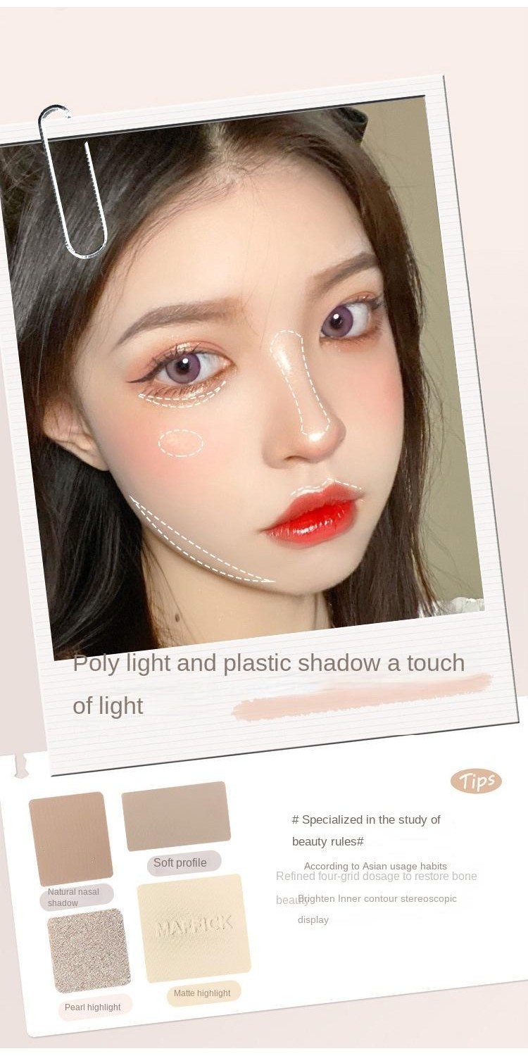 High-gloss three-dimensional contouring palette for women, delicate four-color all-in-one ...