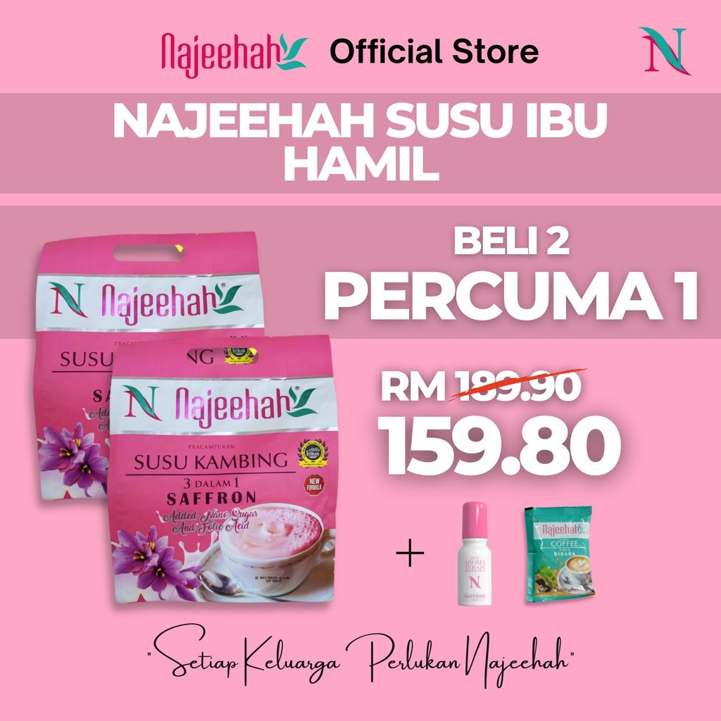 NAJEEHAH Susu Ibu Hamil Pack 3 Minggu 3 Pouch Bag - 15 Sachet x 26g Combo 2 | Shopee Malaysia
