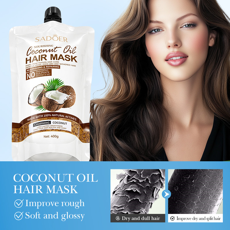 ROREC SADOER Nourishing Coconut Oil Hair Mask Improve Frizz Smooth Hair Repair Hair Mask 400g ...