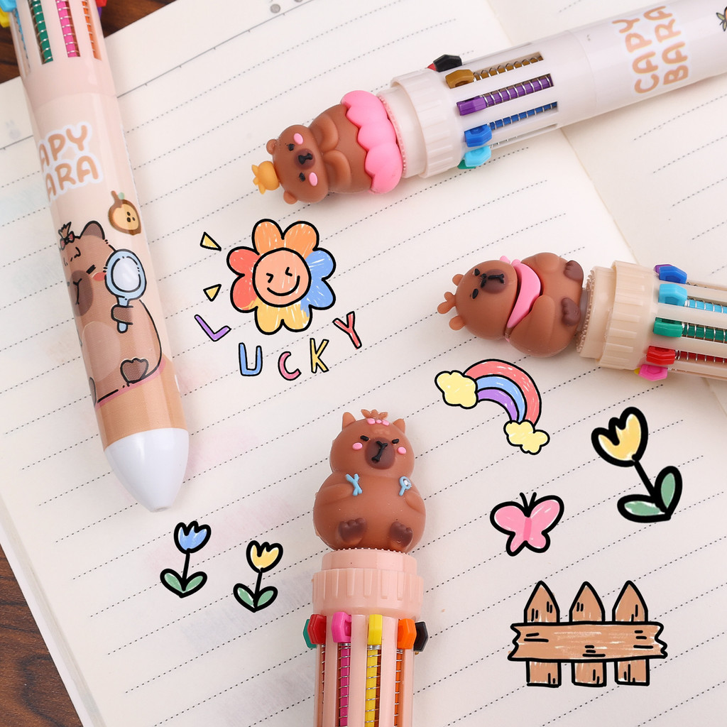 Capybara Doll Ten Color Ball-pen - Cartoon Labubu Durable Writing ...