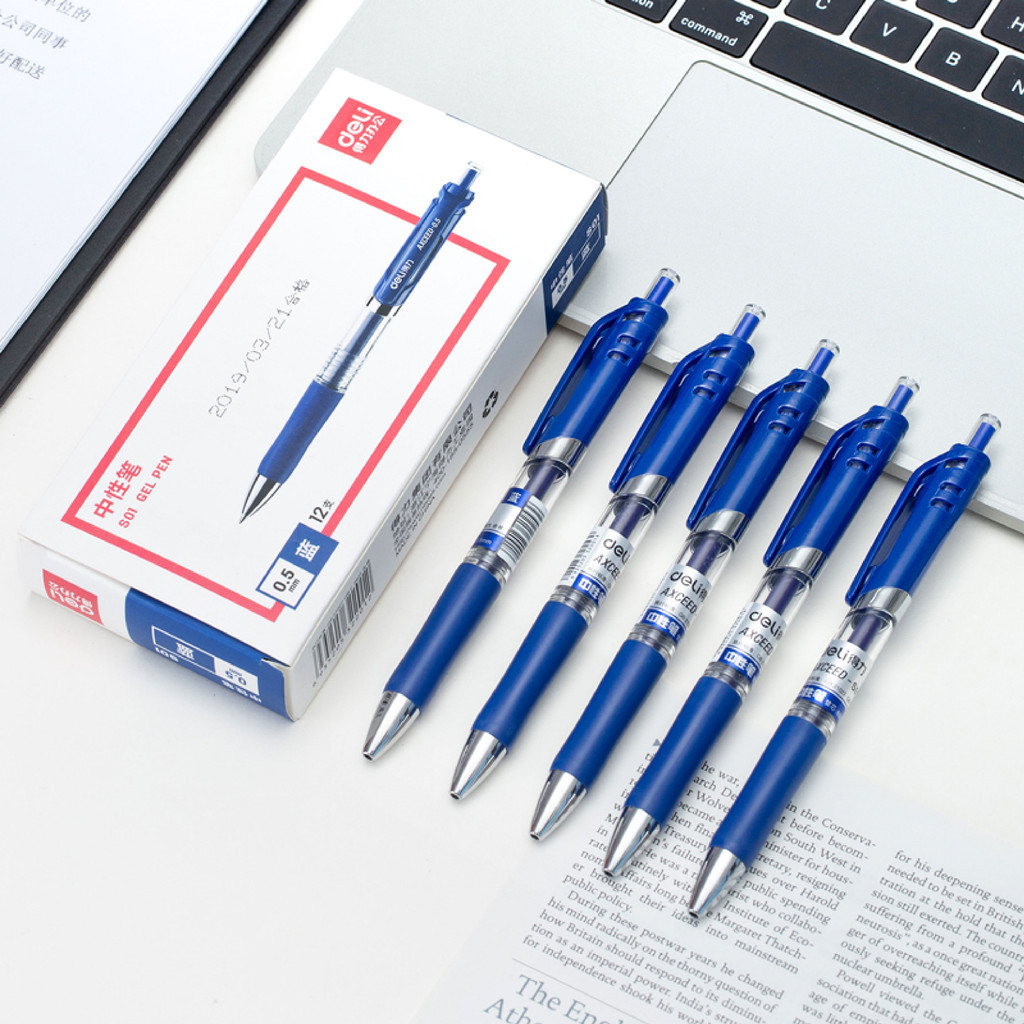 Deli Axceed Gel Pen 0.5mm Bullet Tip Smooth Writing Comfort Grip Office ...