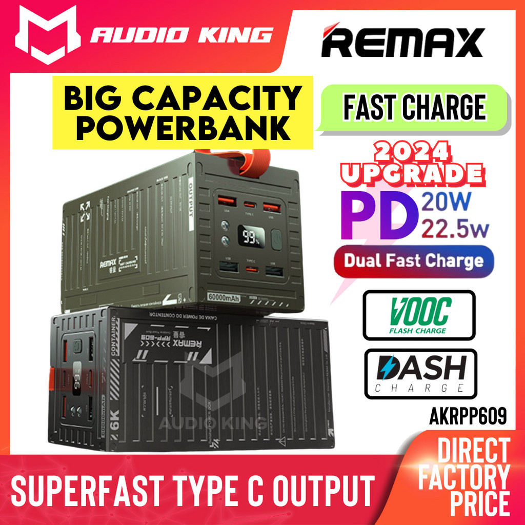 REMAX Portable Big Fast Charging 22.5W Powerbank Outdoor Camping 60000mAh USB Type C Output ...