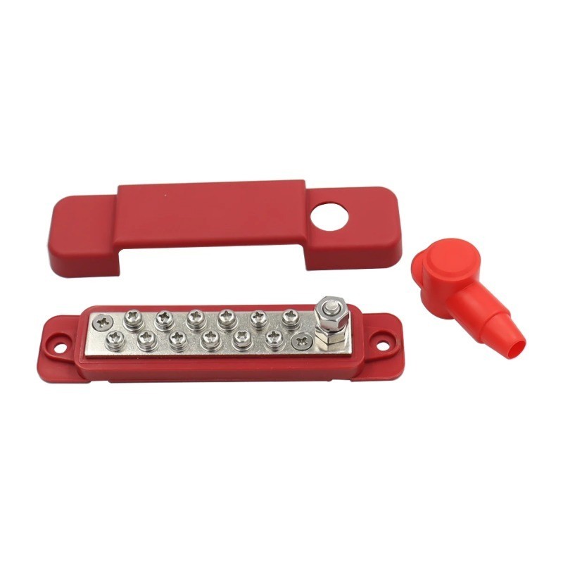 12 Terminal Distribution Block Bus Bar DC 48V 12P Wiring Bars Busbar with Covers + Ring ...