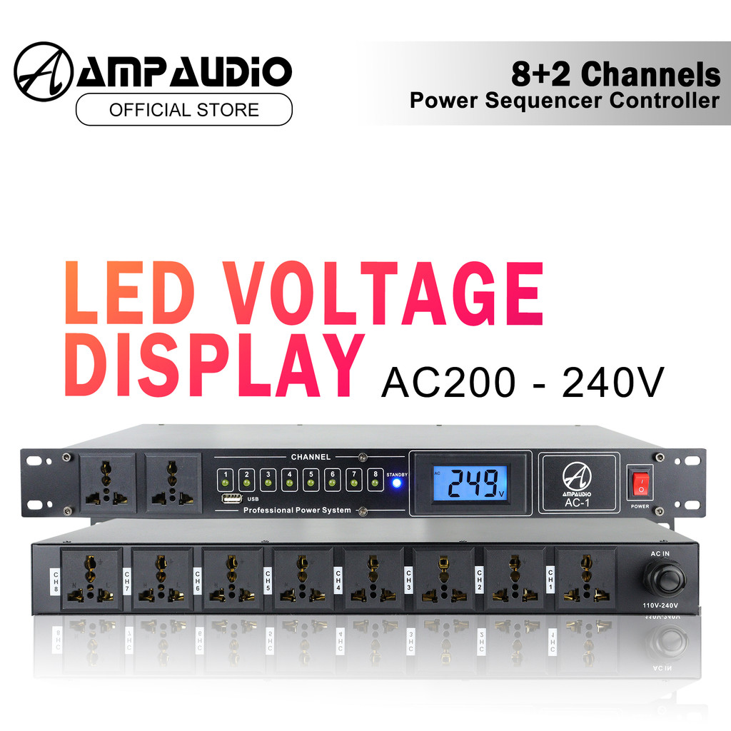 AmpAudio Power Sequencer Controller 8+2 Channel 30 A Power Controller Stage Conference Audio ...