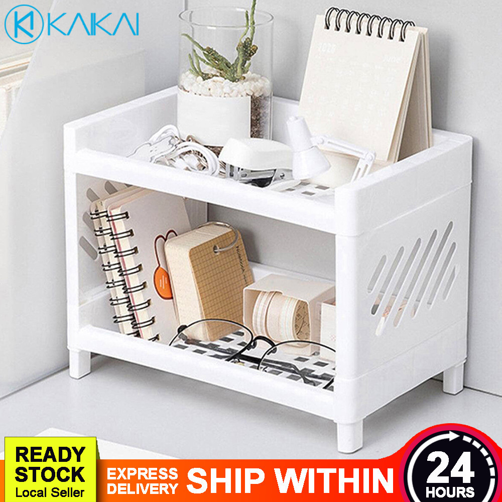 🔥 EASY SETUP 🔥 Dual Layer Desktop Rack Stationery Makeup Cosmetics ...