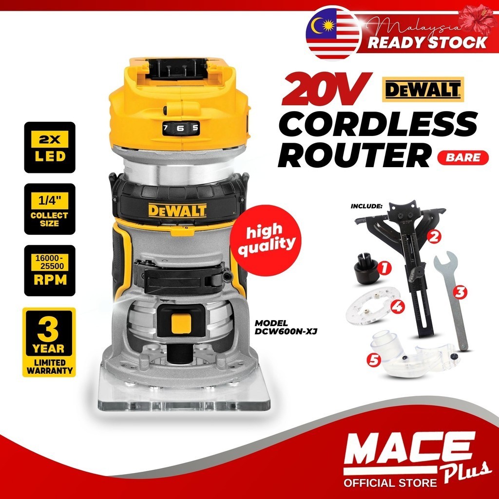 DEWALT DCW600N -XJ 20V Cordless Router ( 1/4" ) ( 8mm ) Brushless Motor ...