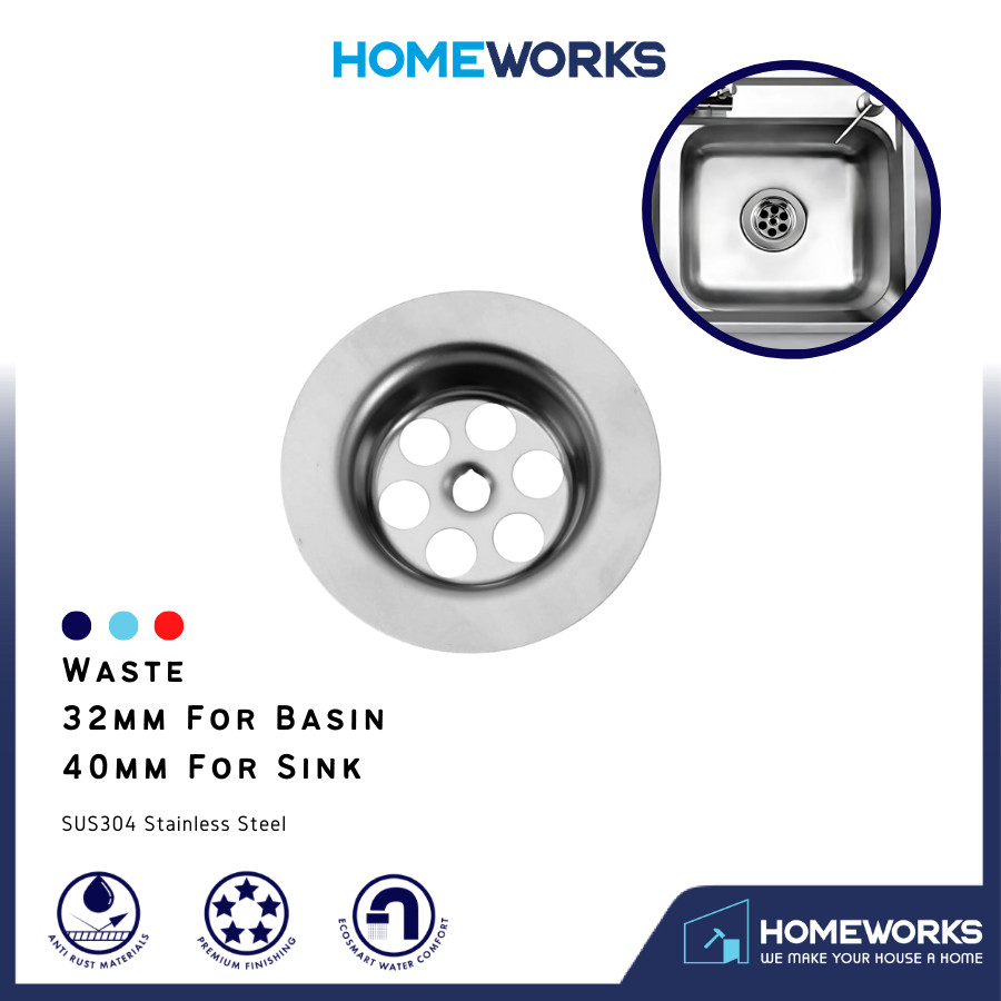 32MM 40MM STAINLESS STEEL SCREW BATHROOM BASIN KITCHEN SINK WASTE ...