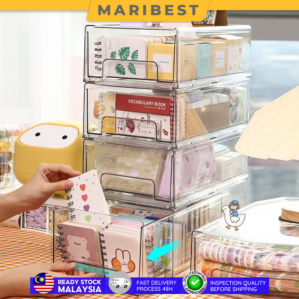 Desk Organizer,Stackable Organizer Drawers, Clear Desk Storage Box ...