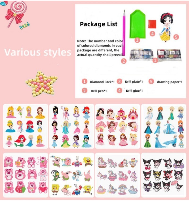 5D DIY Diamond Sticker Kids Diamond Painting Cute Cartoon princess Art ...