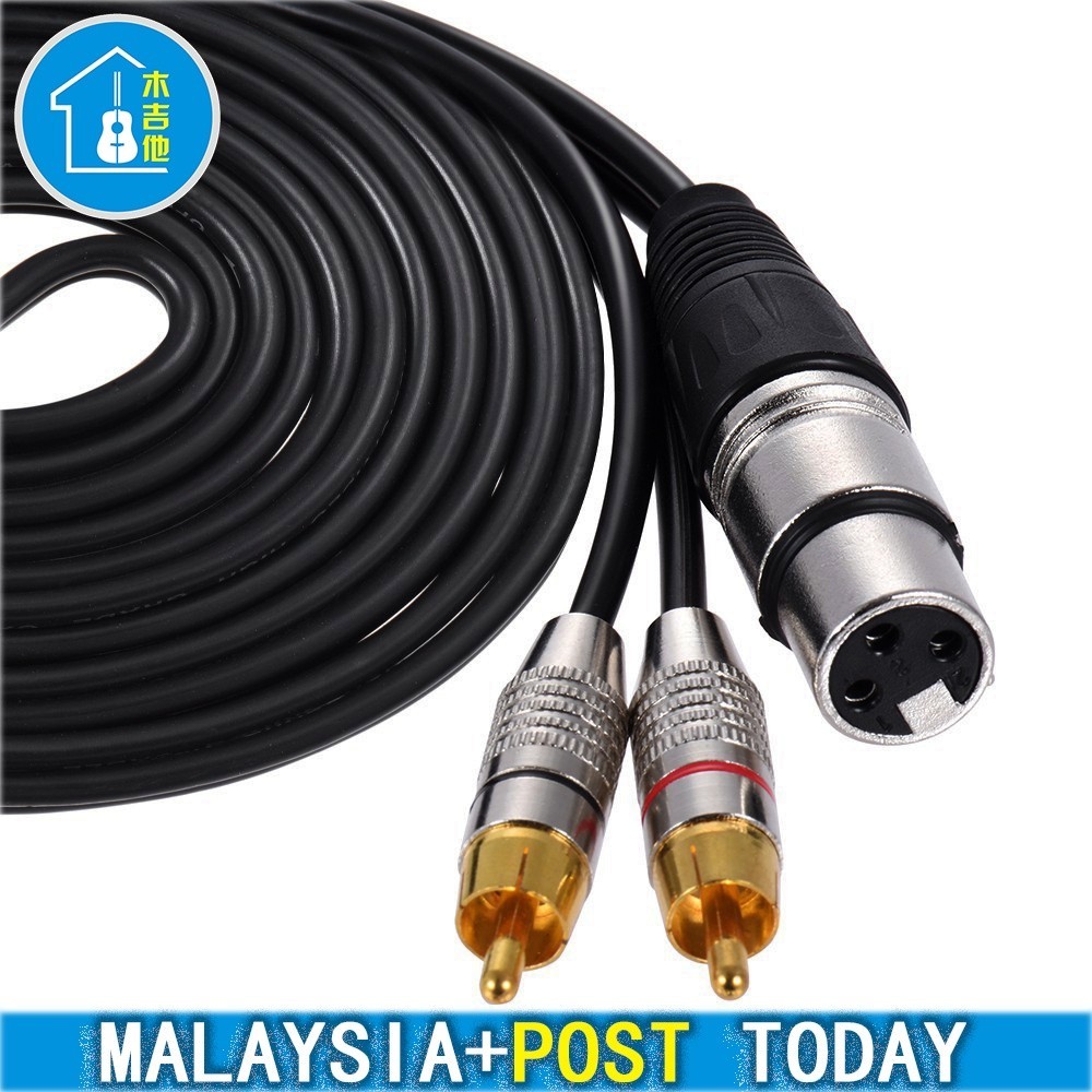 1 XLR Female to 2 RCA Male Plug Stereo Audio Cable Connector Y Splitter Wire Cord | Shopee Malaysia