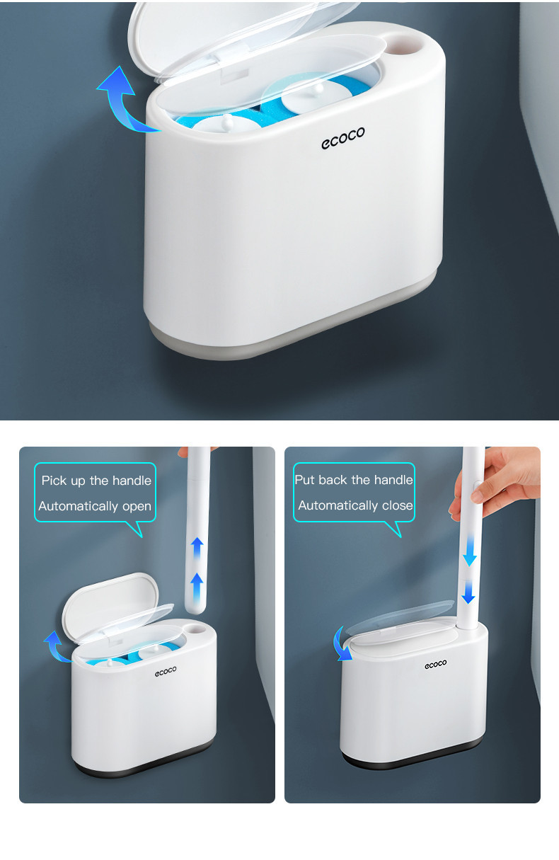LODER Ecoco Wall-Mounted Disposable Toilet Brush Set 360 No-Dead Corner ...