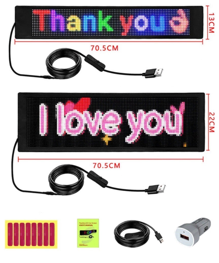 LED Car Sign Multilingual Messages Scrolling Text Screen USB 5V APP Programmable Flexible LED ...