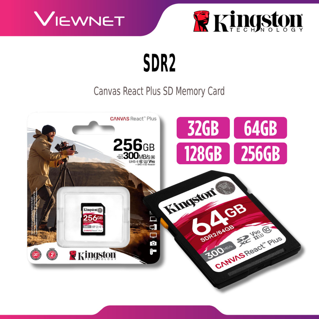 KINGSTON SDR2 CANVAS REACT PLUS CLASS 10 SD CARD MEMORY CARD FOR UHD-II 4K/8K PROFESSIONAL ...