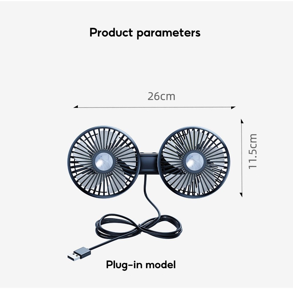 OATSBASF Kipas Kereta Rechargeable Car Fan Rear Seat Dual Fan Aluminum ...