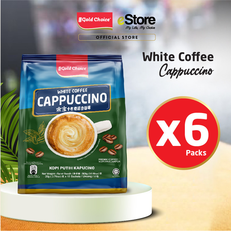 GOLD CHOICE Instant White Coffee (CAPPUCCINO) - (20g X 15'S) X 6 Packs In Bundle [FreeBottle ...