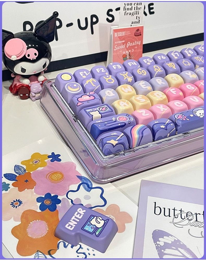 128 Keys Cat Candy Planet Keycap PBT Material CSO Profile Full Five ...