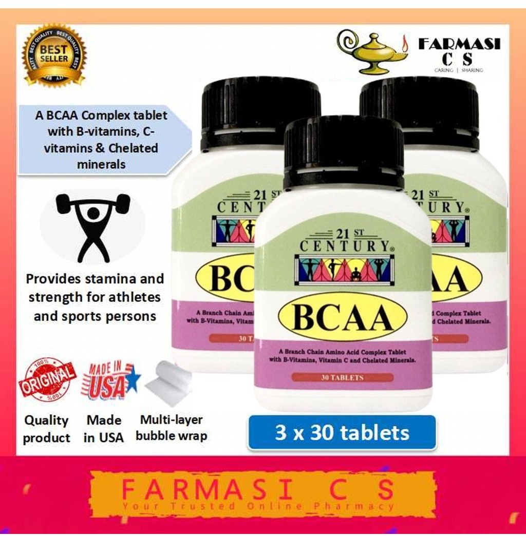 21st century BCAA 3 x 30 tablets (TRIPLE) EXP:01/2026 [Branched Chain ...