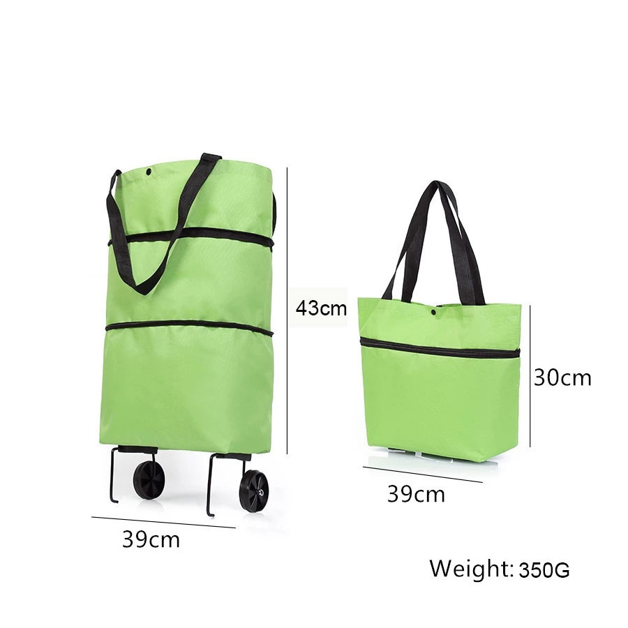 2 IN 1 Foldable Trolley Grocery Bag Shopping Nylon Recycle Bag Big ...