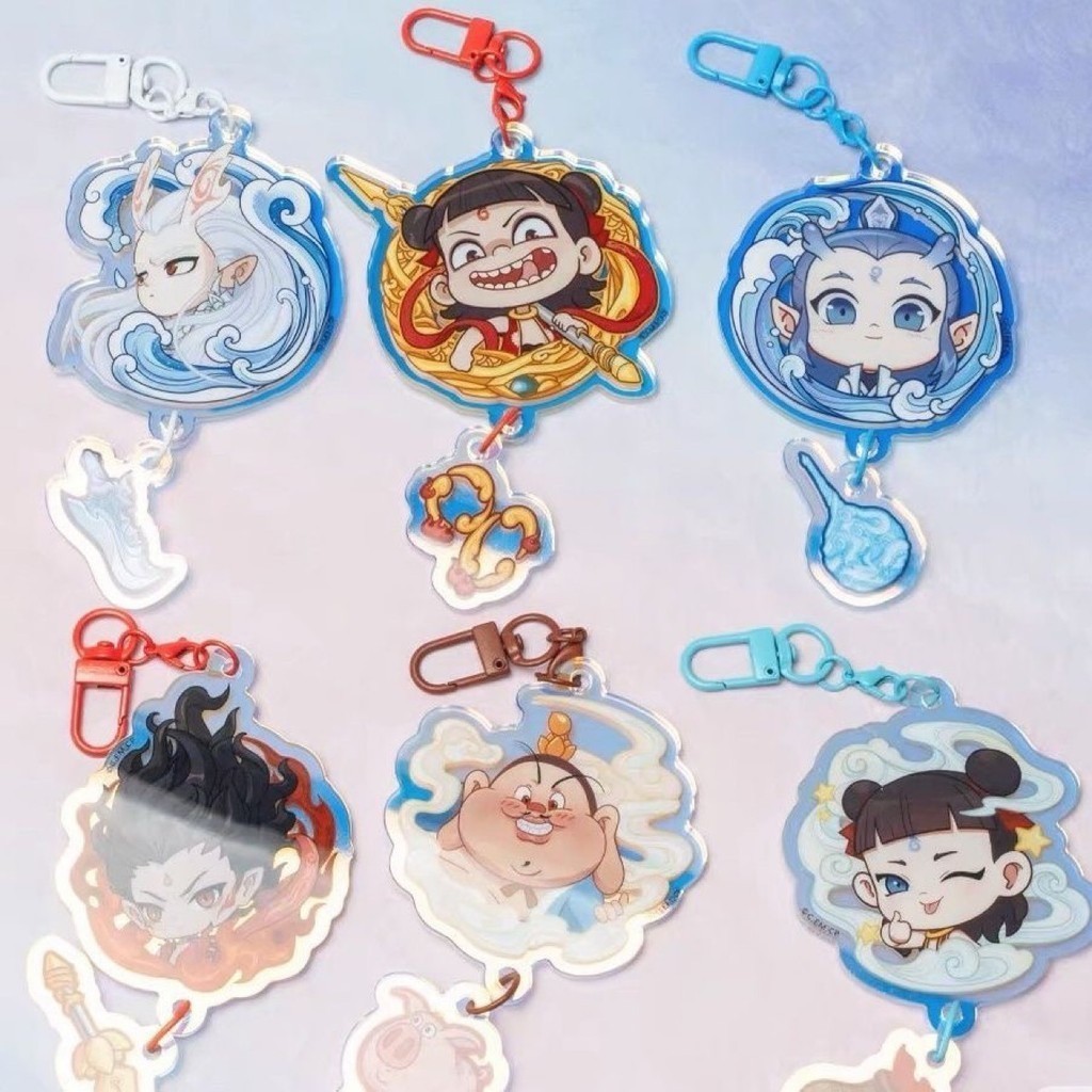 Nezha Anime Keychain Funny Acrylic Aobing Keyring Creative Taiyi ...