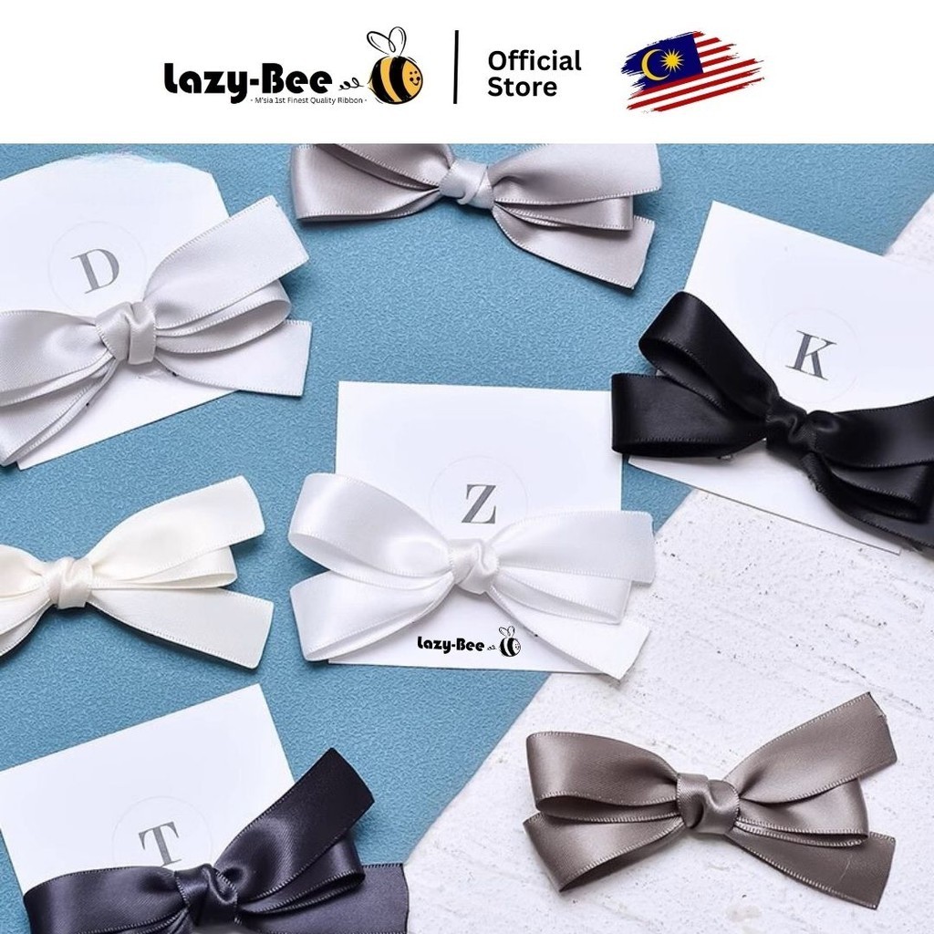 LAZY BEE Grey Black White Silver 100 Yards Premium Double Faced Satin ...