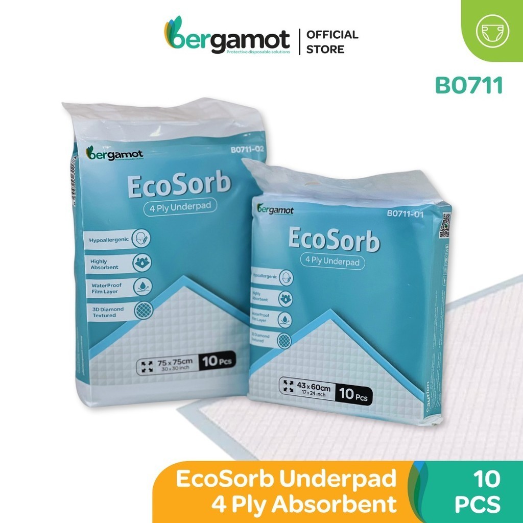 BERGAMOT Ecosorb 4 Ply & Prosorb 5 Ply Wee Wee Pad (10 Pcs) B0711/B0721 ...