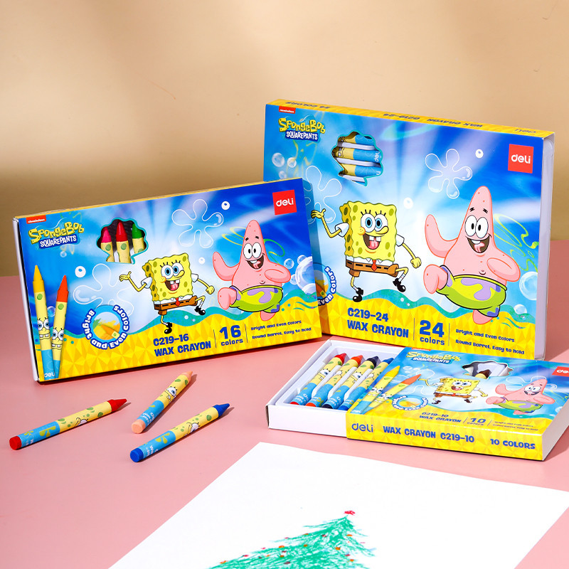 Deli SpongeBob SquarePants Series Wax Crayon 16 / 24 Colors Rounded ...