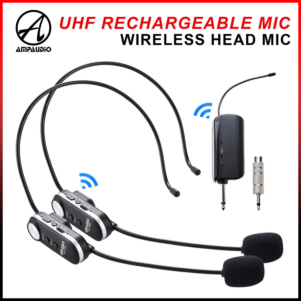 AMPAUDIO UHF Wireless Microphone Professional Handheld &Head-Wear Mic ...