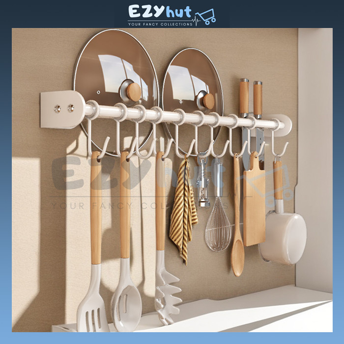 Wall Mount Nail Free Kitchen Hanging Rod Double Rod Knife Holder ...