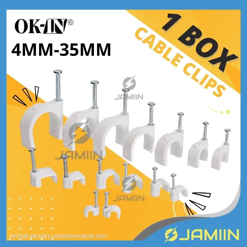 1 BOX OK-IN PVC CABLE CLIPS 4MM-35M Wire U Nail Clips Cable Wall Clip ...