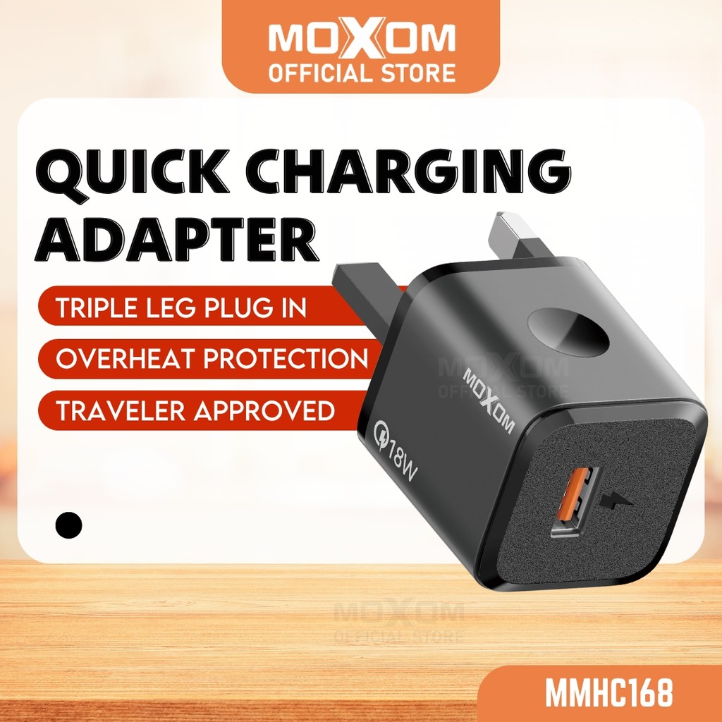 MOXOM 3 Pin Plug Socket Portable Usb With 18w Fast Charging Adapter ...