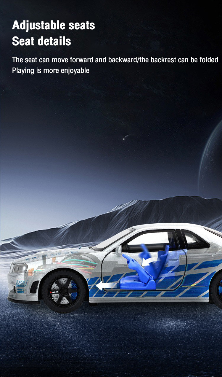 KLT 1:32 Nissan GTR R34 Diecast Model Car Alloy Cars Toys Collection ...