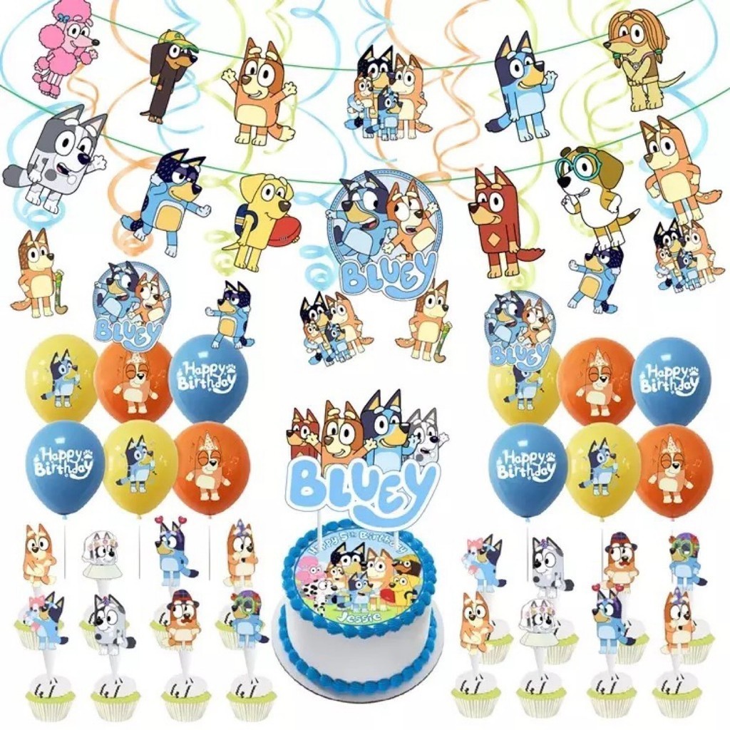 Colorful Bluey Theme Birthday Party Decoration Pull Flag Insert Row Set ...