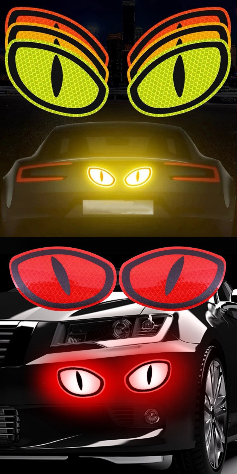 [Sunshine] 1 Pair Car Eye Decals Devil Monster Eye Reflective Sticker ...