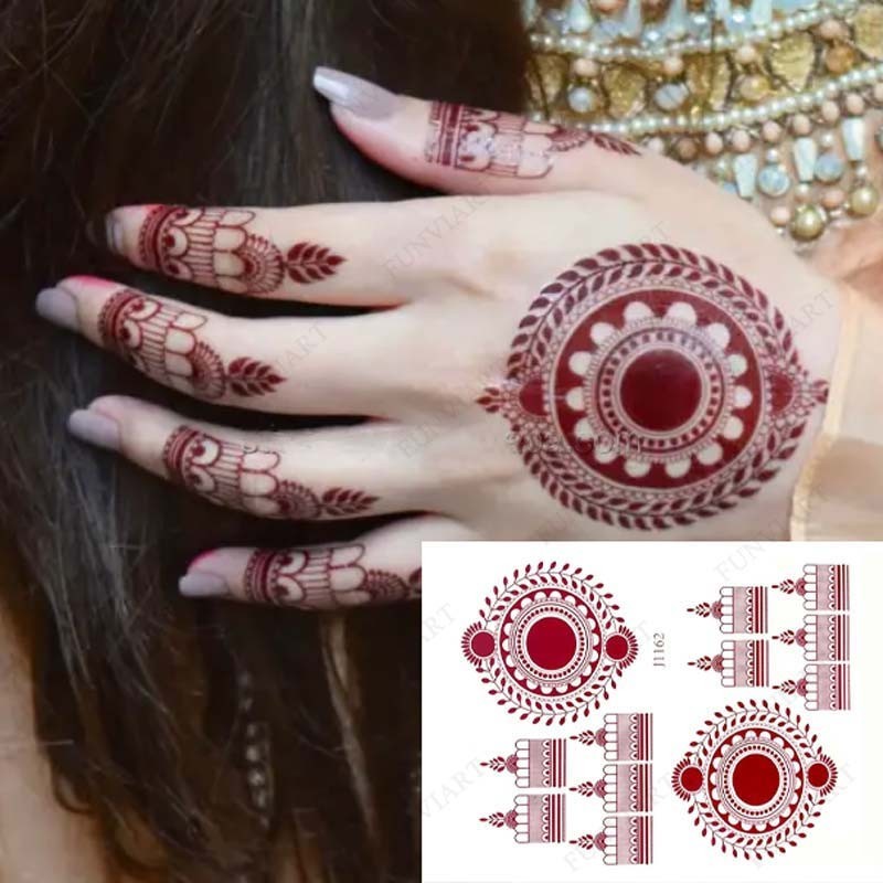Maroon Henna Tattoos for Hand Waterproof Temporary Tattoos Women ...