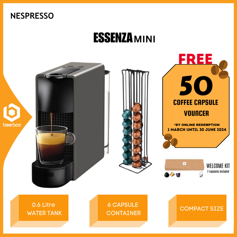 Nespresso Essenza Mini Coffee Machine - Grey [Free Rack *RANDOM COLOR ...
