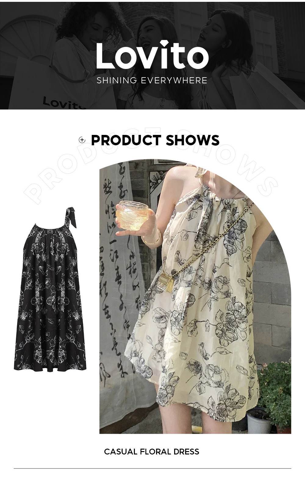 Lovito Casual Floral Print A Line Dress for Women LNE26056 (Multi-color ...