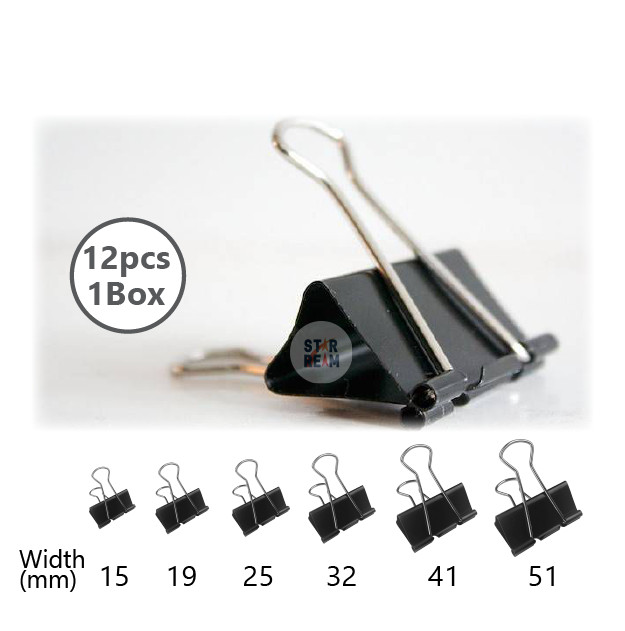 Black Binder Clip (15 - 51mm) 12pcs/box Paper Clip/Double Sided Clip ...