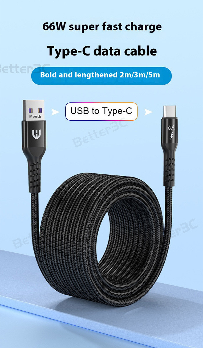 3M/5M Ultra Long Phone Charger Data Cable at Home 66W Fast Charging USB ...