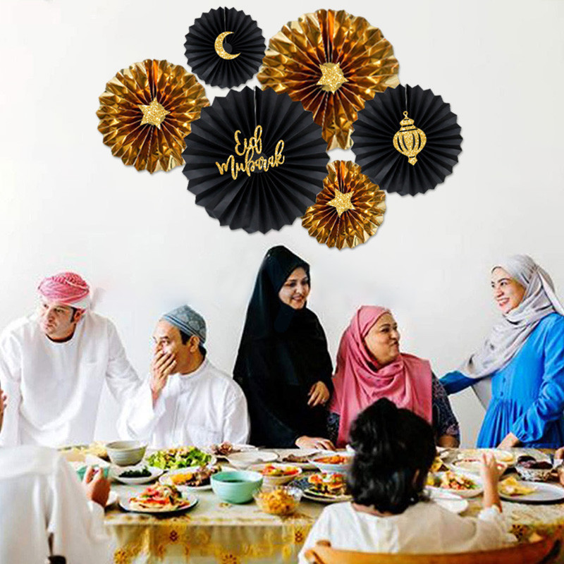 Ramadan Mubarak Fan Paper Flower Wall Decoration Black Gold Home Wall ...