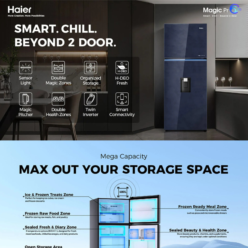 Haier HRF-IT540AG(GL)U1 540L 2-Door Twin Inverter Refrigerator Magic ...