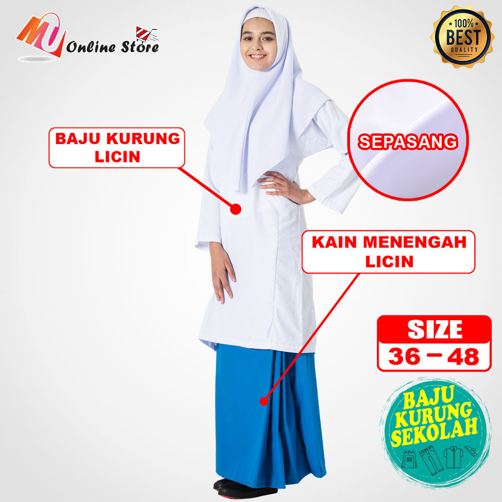 MU BAJU KURUNG PUTIH LICIN & KAIN MENENGAH BIRU LICIN SEPASANG /BAJU ...