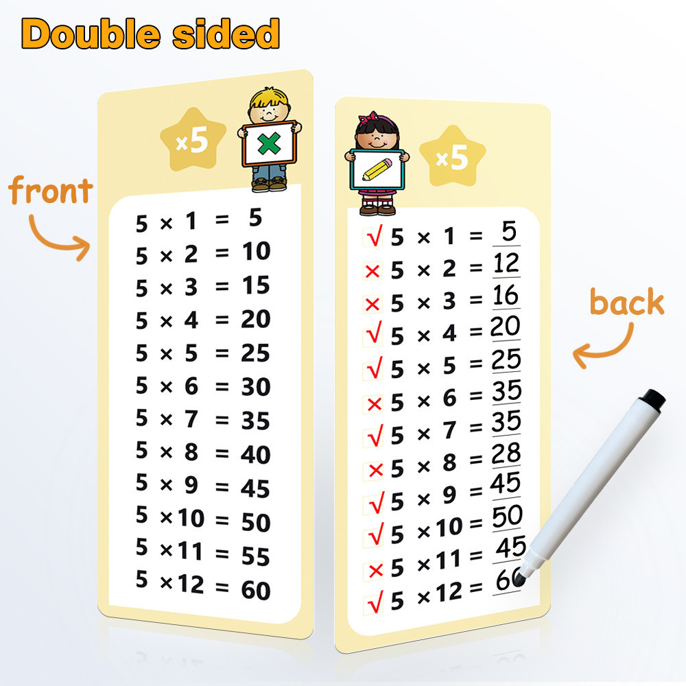 Double Sided 0-12 Times Table Math Flashcards for Kids Children Dry ...