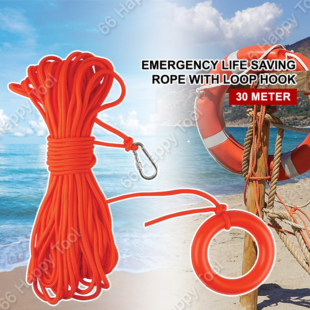 30M Emergency Life Saving Rope With Loop Hook Orange High Visibility ...